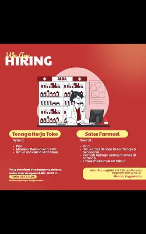 Lowongan Kerja Tenaga Kerja Toko - Sales Formasi di Toko Obat ALDA ...