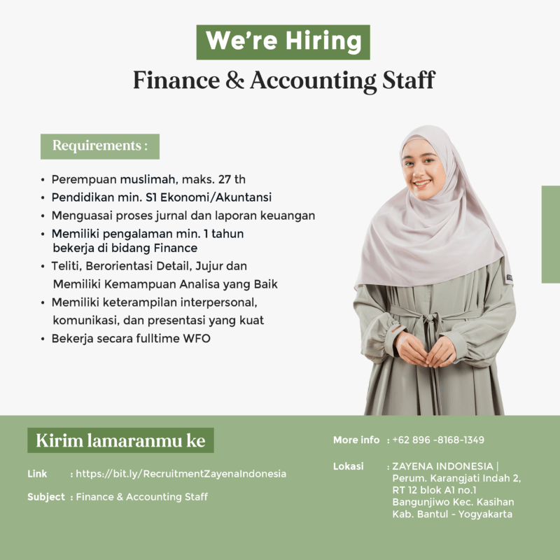 Lowongan Kerja Finance & Accounting Staff di Zayena Indonesia - LokerJogja.ID