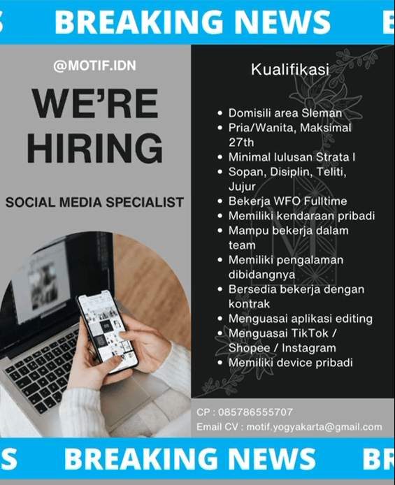 Lowongan Kerja Media Social Specialist di Motif - LokerJogja.ID