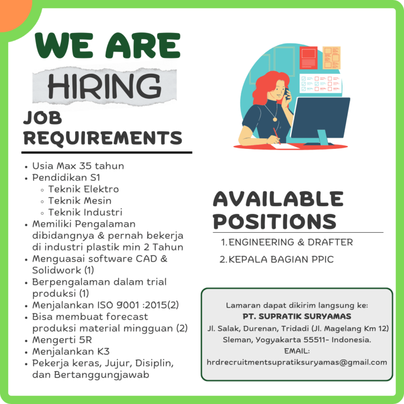 Lowongan Kerja Engineering & Drafter - ⁠Kepala Bagian PPIC di PT. Supratik Suryamas - LokerJogja.ID