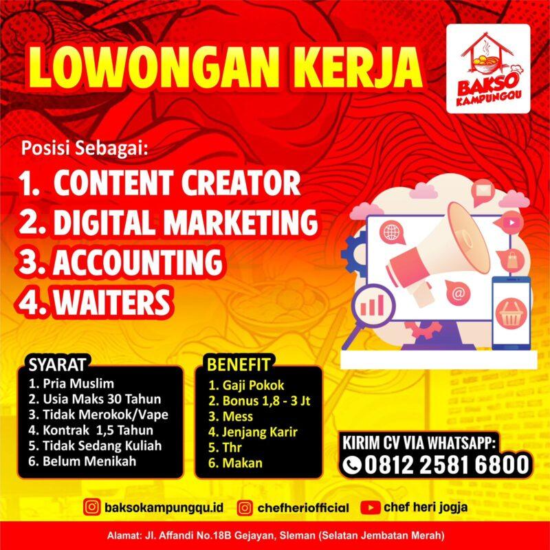 Lowongan Kerja Content Creator - Digital Marketing - Accounting - Waiters di Bakso KampungQu ...