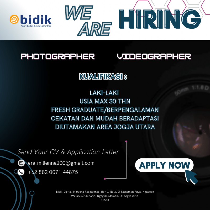 Lowongan Kerja Photographer & Videographer di Bidik Digital - LokerJogja.ID