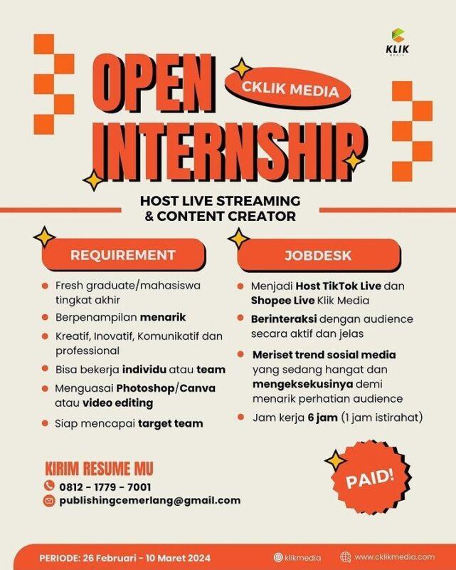 Lowongan Kerja Internship Host Live Streaming & Content Creator di ...