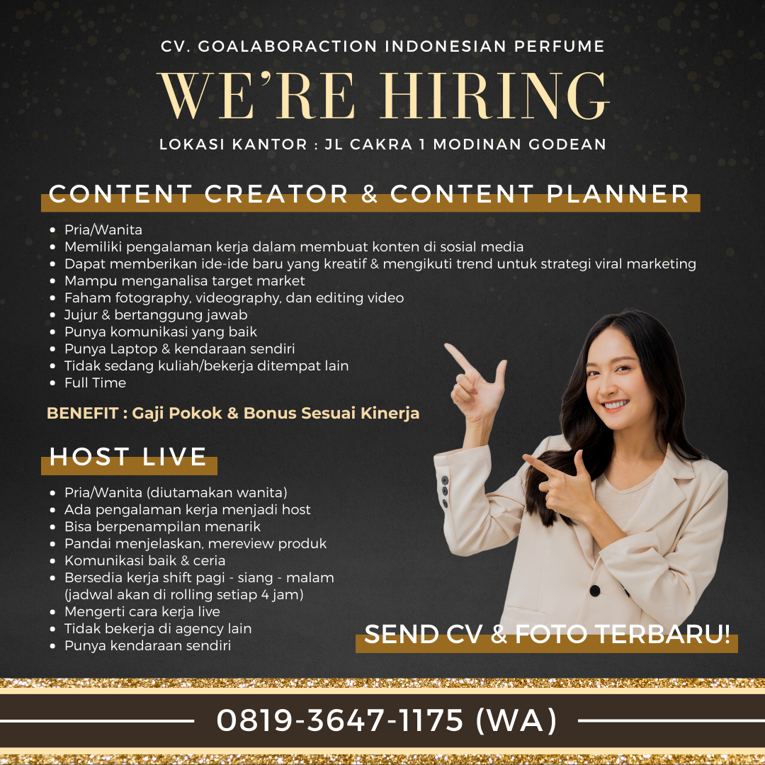 Lowongan Kerja Content Creator & Content Planner - Host Live di CV. Goalaboraction Indonesian ...