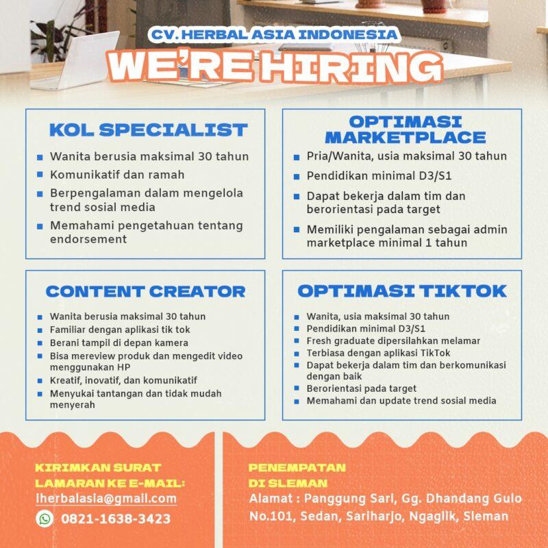 Lowongan Kerja Kol Specialist - Optimasi Marketplace - Content Creator ...