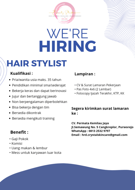 Lowongan Kerja Hair Stylist di CV. Permata Kemilau Jaya (Beauty Studi ...
