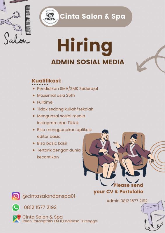 Lowongan Kerja Admin Sosial Media di Cinta Salon & Spa - LokerJogja.ID