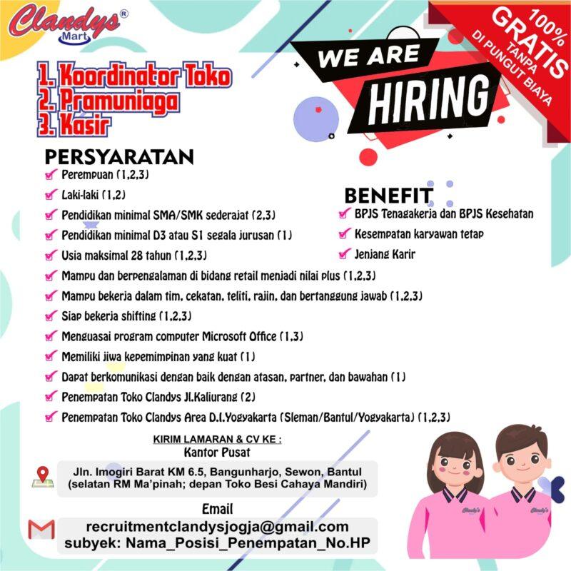 Lowongan Kerja Koordinator Toko - Pramuniaga - Kasir di Clandys Mart - LokerJogja.ID