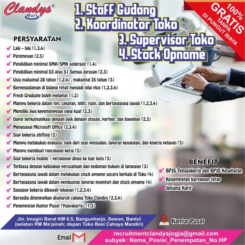 Lowongan Kerja Staff Gudang - Koordinator Toko - Supervisor Toko - Stock Opname di Clandys Mart ...