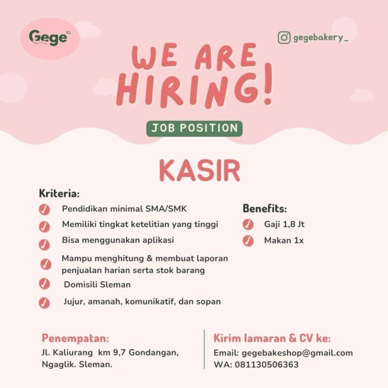 Lowongan Kerja Kasir - Helper Baker - Staff Packing Product di Gege Bakery - LokerJogja.ID