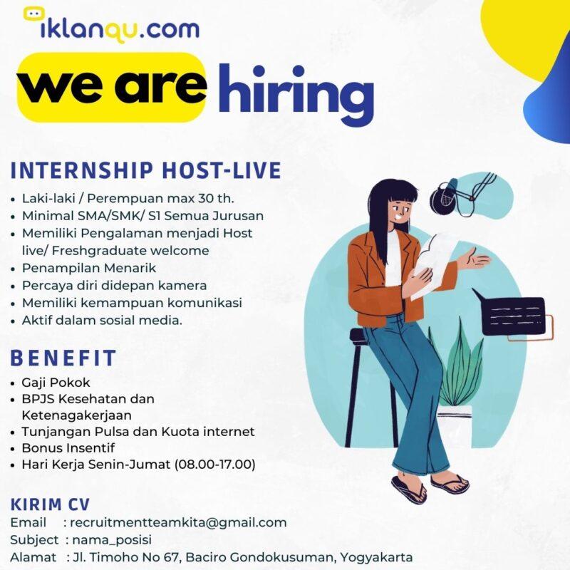 Lowongan Kerja Internship Host Live di Iklanqu.com - LokerJogja.ID
