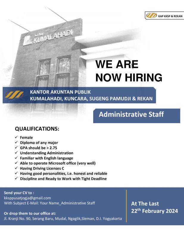 Lowongan Kerja Administrative Staff di KAP Kumalahadi, Kuncara, Sugeng ...