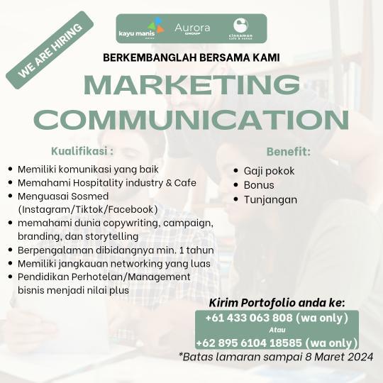 Lowongan Kerja Marketing Communication [Marcomm] di Kayumanis Hotel & Cafe - LokerJogja.ID