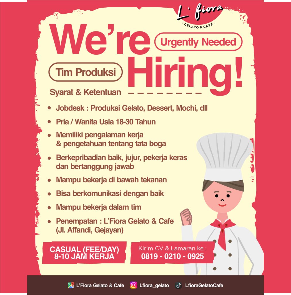Lowongan Kerja Tim Produksi di L'Fiora Gelato & Cafe - LokerJogja.ID