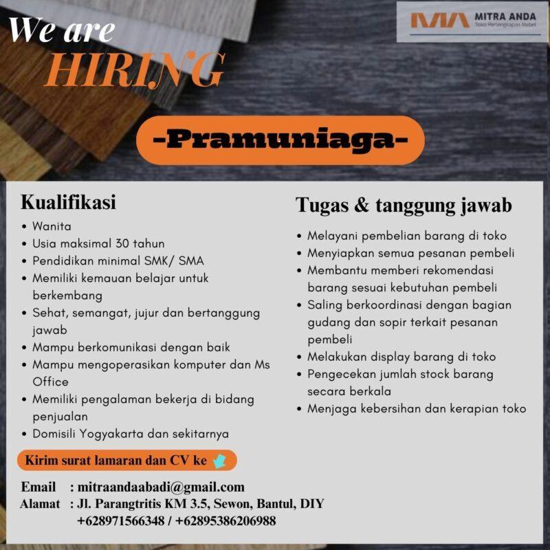 Lowongan Kerja Pramuniaga di Mitra Anda Abadi - LokerJogja.ID