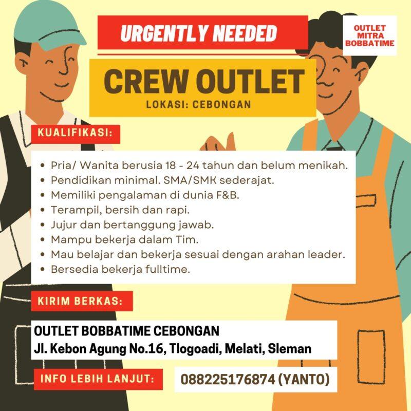 Lowongan Kerja Crew Outlet di Mitra Bobbatime - LokerJogja.ID