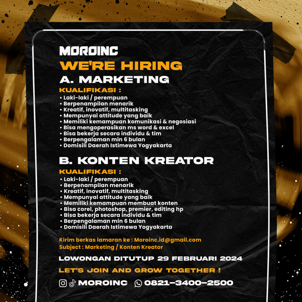 Lowongan Kerja Marketing - Konten Kreator di Moroinc - LokerJogja.ID