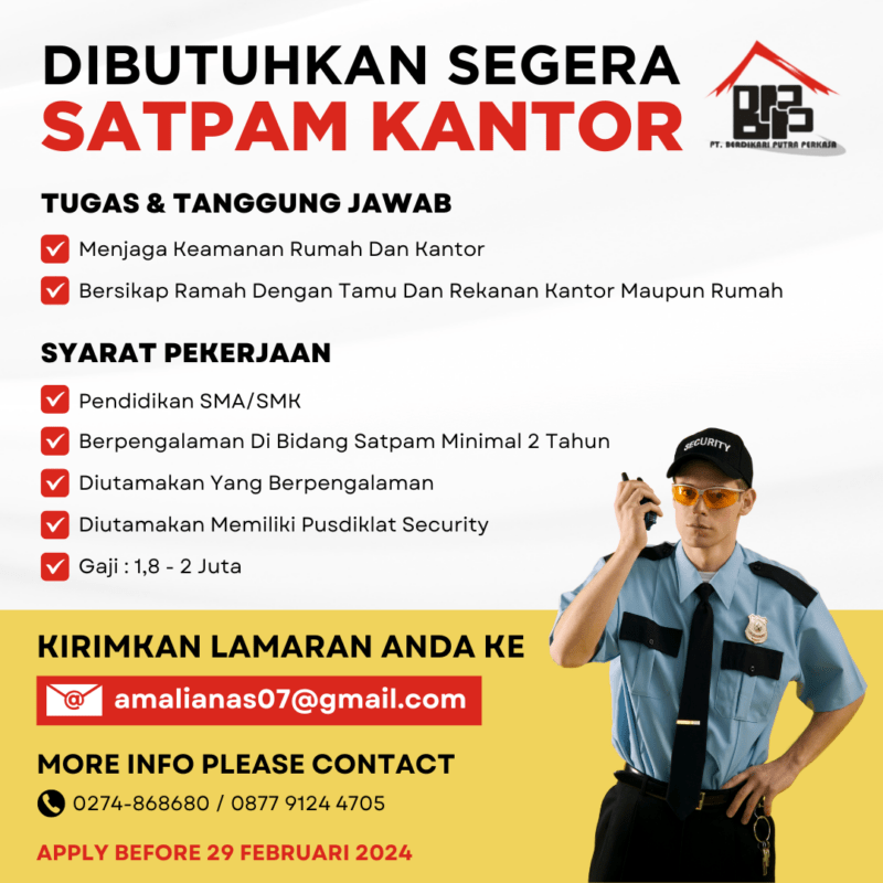 Lowongan Kerja Satpam Kantor - Satpam Rumah di PT. Berdikari Putra ...