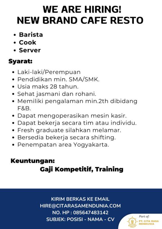 Lowongan Kerja Barista - Cook - Server di PT. Cita Rasa Mendunia ...