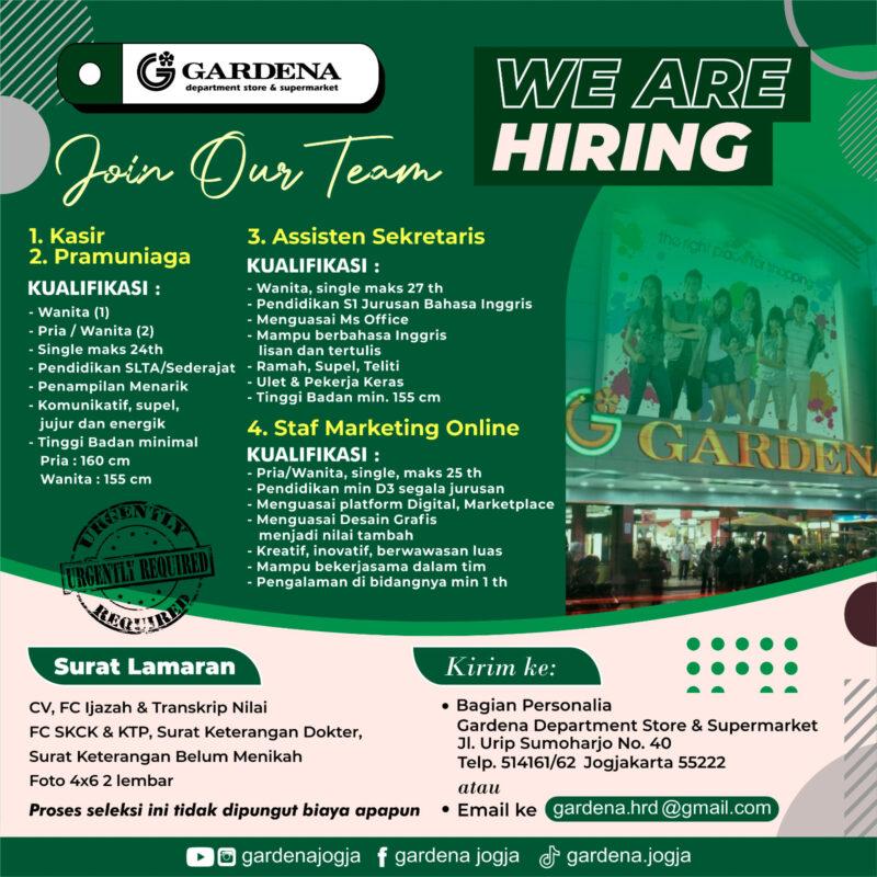 Lowongan Kerja Kasir - Pramuniaga - Assisten Sekretaris - Staf Marketing Online di PT. Gardena ...