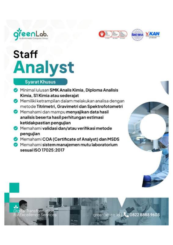 Lowongan Kerja Staff Analyst di PT. Greenlab Indo Global - LokerJogja.ID