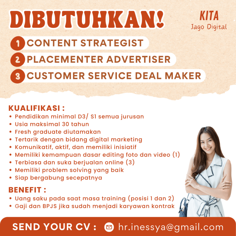 Lowongan Kerja Content Strategist - Placementer Advertiser - Customer Service Deal Maker di KITA ...
