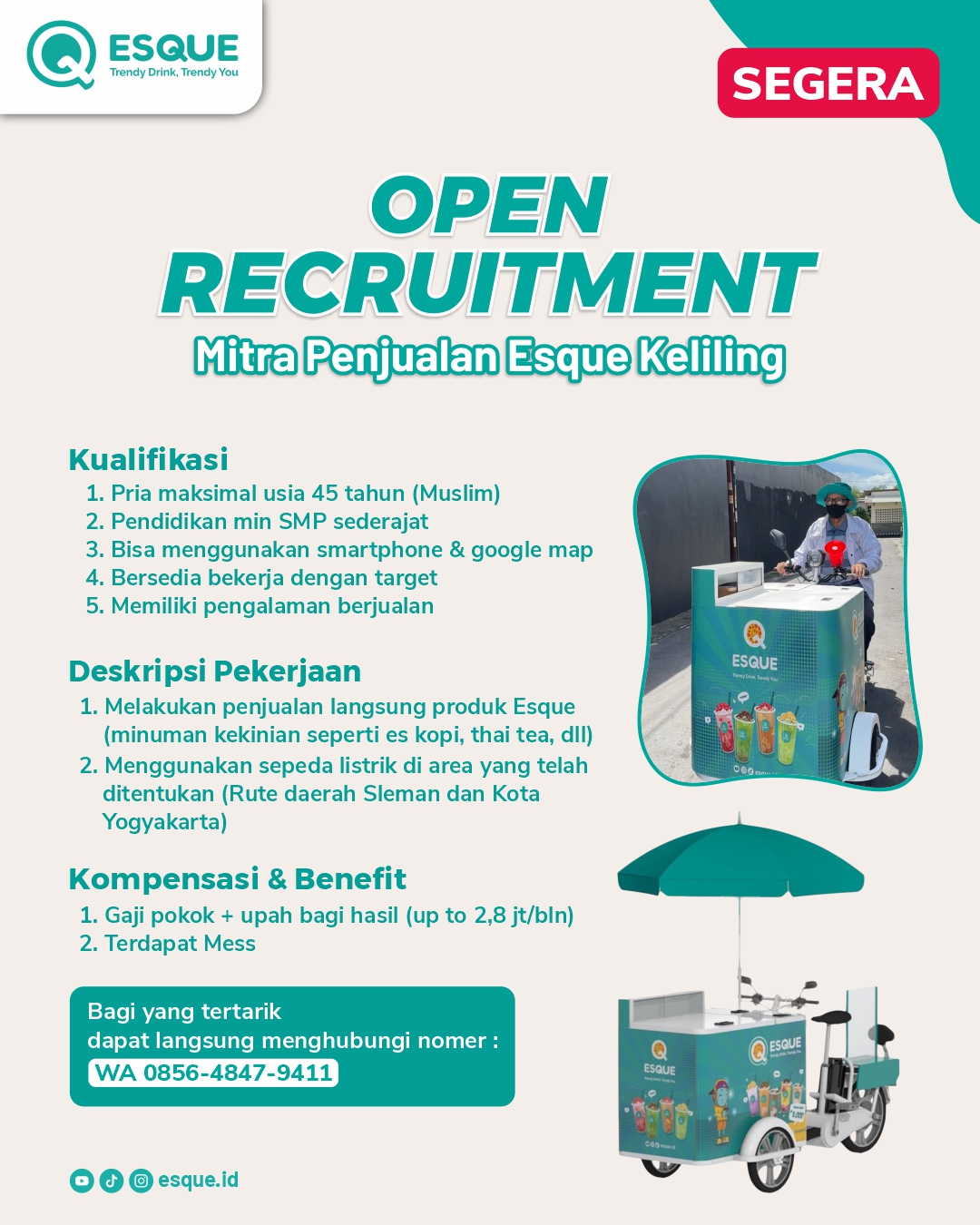 Lowongan Kerja Mitra Penjualan Esque Keliling di PT. Keberkahan Tujuan ...