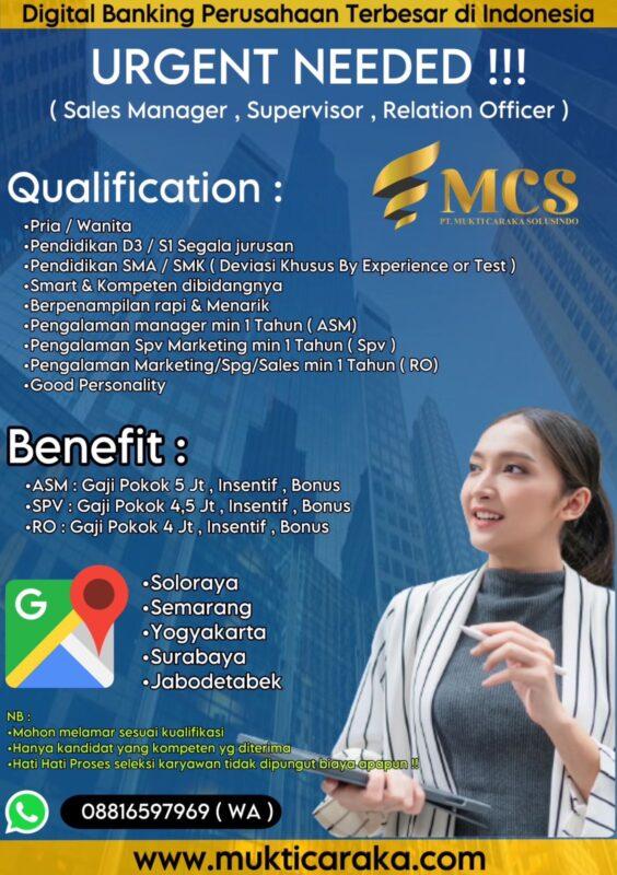 Lowongan Kerja Sales Manager - SPV - Relation Officer - CSRO di PT ...