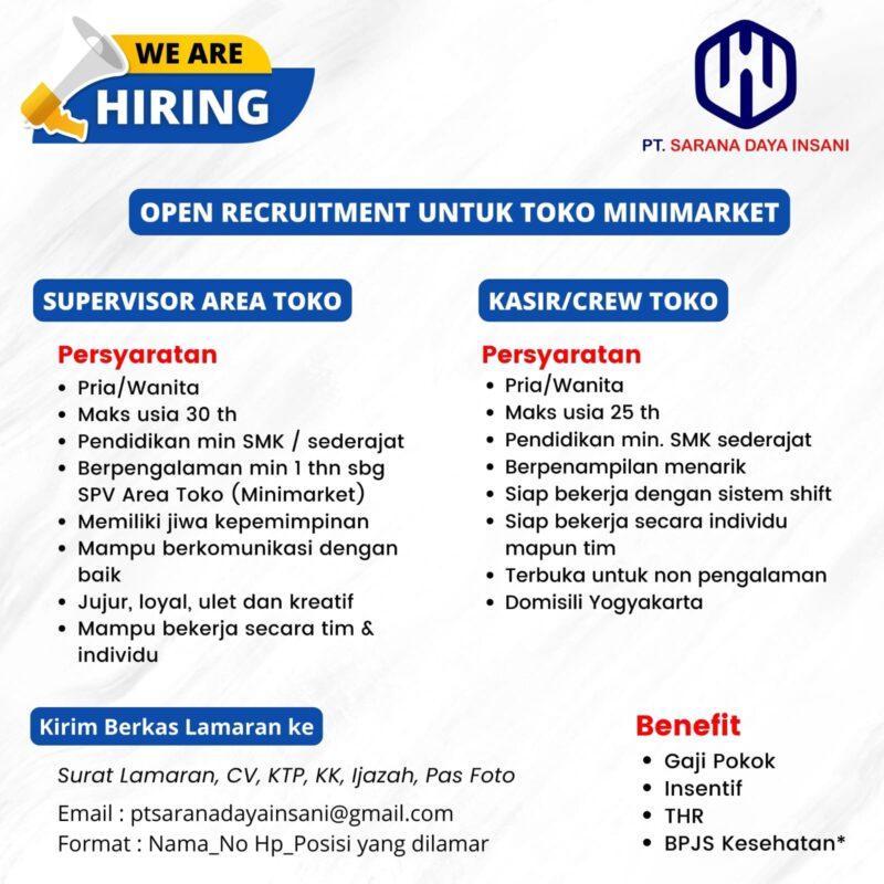 Lowongan Kerja Supervisor Area Toko - Kasir/Crew Toko di PT. Sarana Daya Insani - LokerJogja.ID
