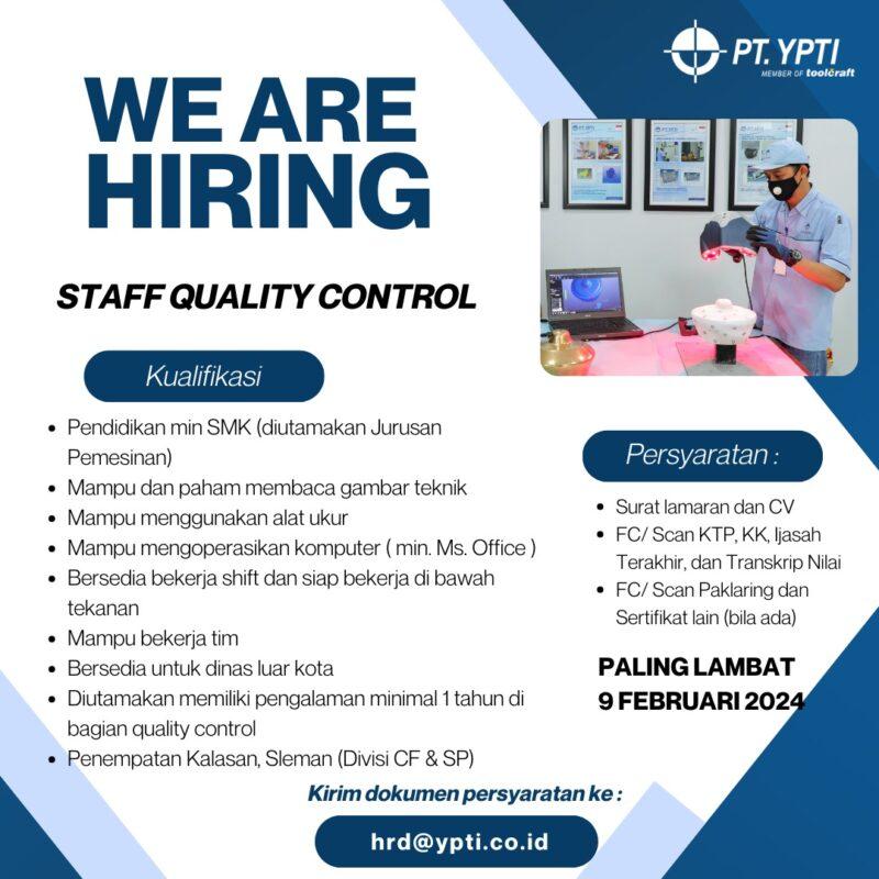 Lowongan Kerja Staff Quality Control - Staff Marketing - IT Support - Operator CNC di PT. Yogya ...
