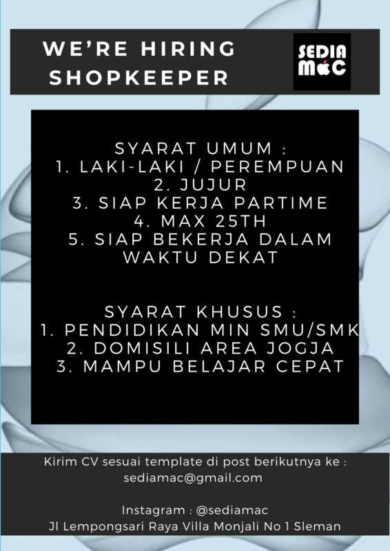 Lowongan Kerja Shopkeeper di Sediamac Store - LokerJogja.ID