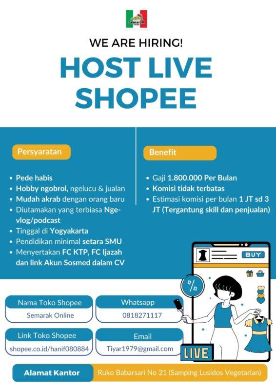 Lowongan Kerja Host Live di Semarak Online & Gedong Online - LokerJogja.ID