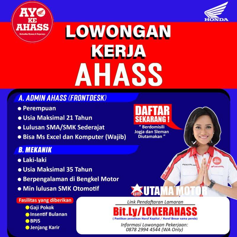 Lowongan Kerja Admin Frontdesk - Mekanik di AHASS Utama Motor Group ...