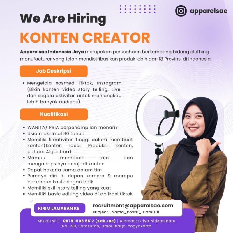 Lowongan Kerja Konten Kreator di Apparelsae - LokerJogja.ID Lowongan Kerja Konten Kreator di Apparelsae - LokerJogja.ID