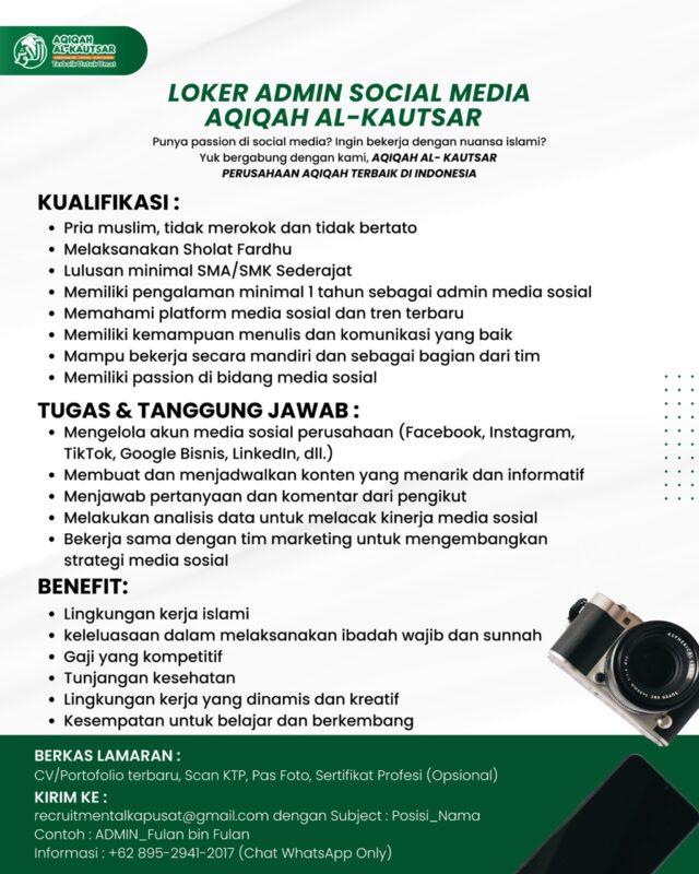Lowongan Kerja Admin Social Media di Aqiqah Al-Kautsar - LokerJogja.ID