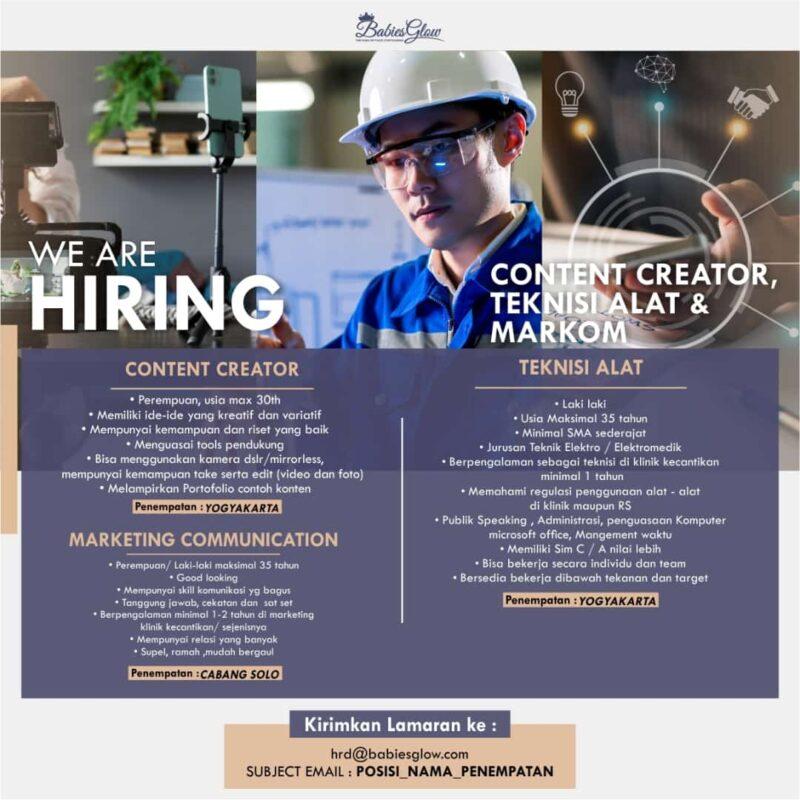 Lowongan Kerja Content Creator - Teknisi Alat - Markom di Babies Glow - LokerJogja.ID