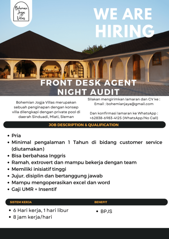 Lowongan Kerja Front Desk Agent - Night Audit - Room Attendant di ...