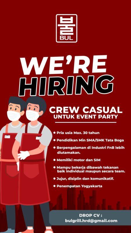 Lowongan Kerja Crew Casual Party di Bulgrill (Boga Usaha Loka) - LokerJogja.ID