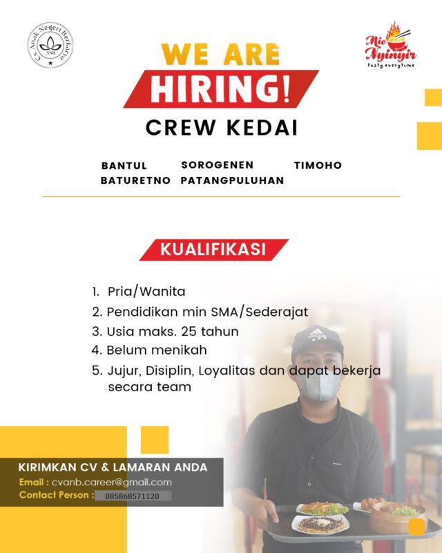 Lowongan Kerja Crew Kedai - SPV Outlet - Admin Finance di CV. Anak ...
