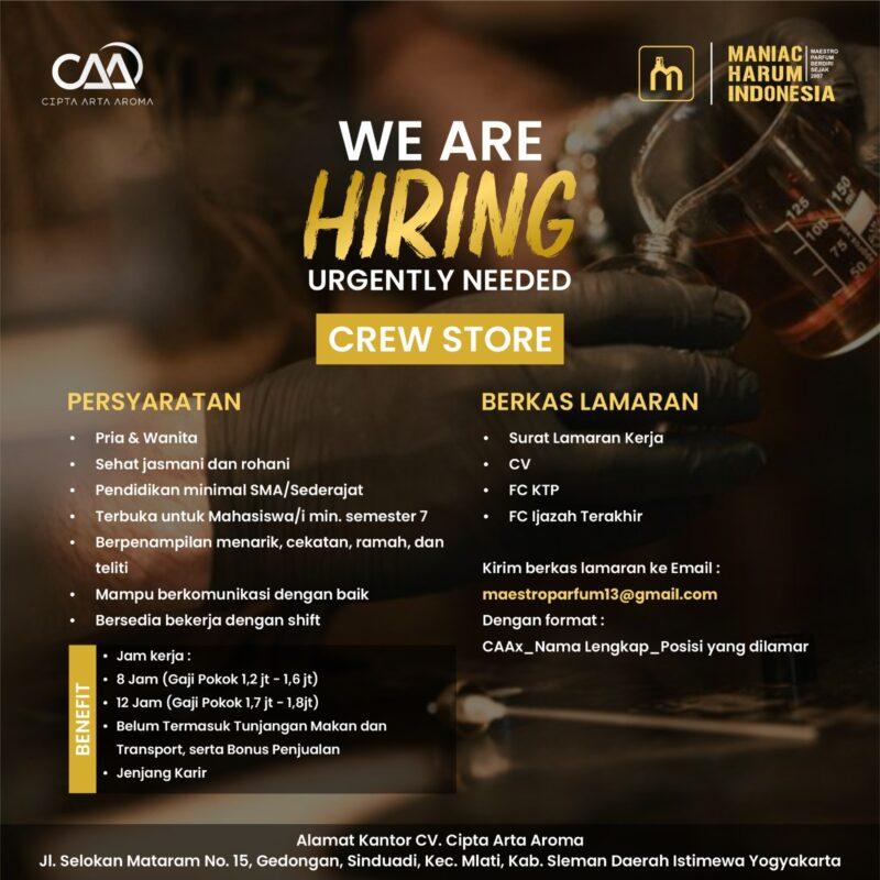 Lowongan Kerja Crew Store di CV. Cipta Arta Aroma (Maestro Parfum ...