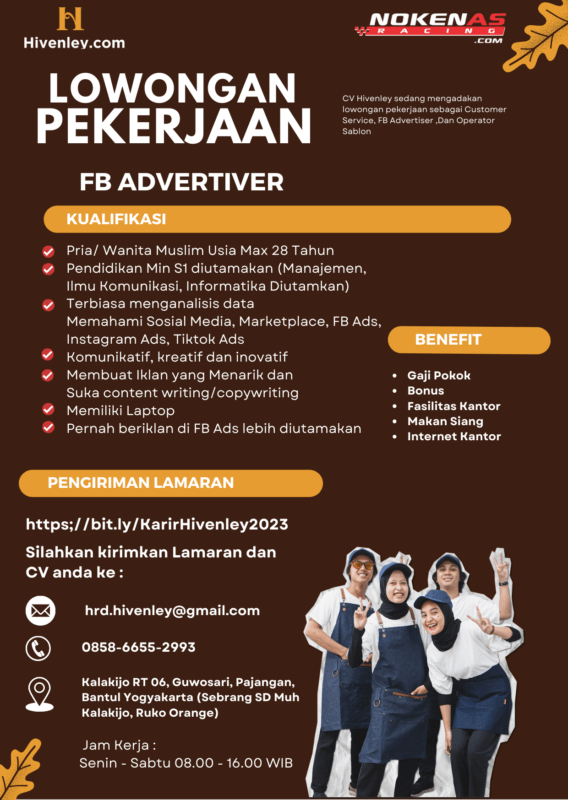 Lowongan Kerja FB Advertiser - CS (Customer Service) - Operator Sablon ...