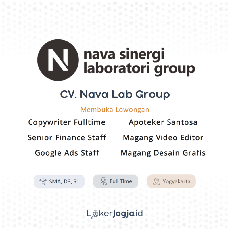 Lowongan Kerja Copywriter Fulltime - Senior Finance Staff - Google Ads Staff - Apoteker Santosa ...