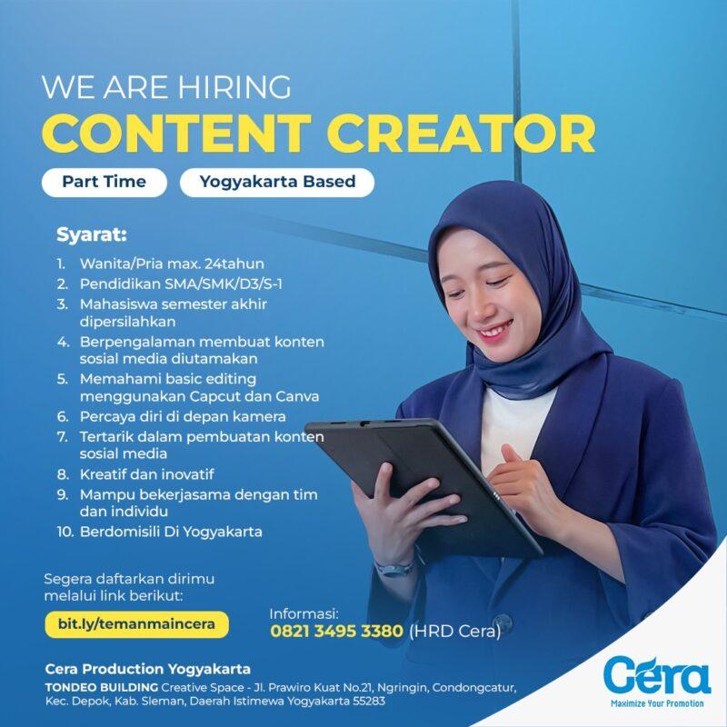 Lowongan Kerja Content Creator di Cera Production - LokerJogja.ID