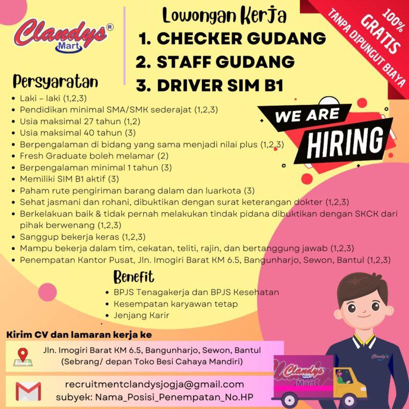 Lowongan Kerja Checker Gudang - Staff Gudang - Driver di Clandys Mart ... Lowongan Kerja Checker Gudang - Staff Gudang - Driver di Clandys Mart ...