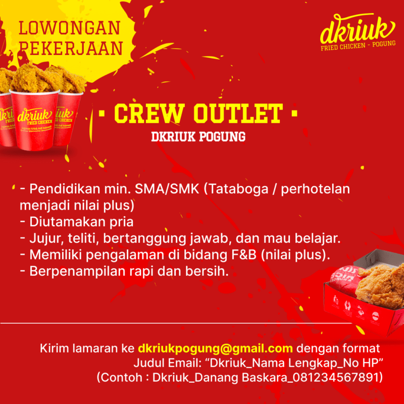 Lowongan Kerja Crew Outlet di Dkriuk Pogung - LokerJogja.ID