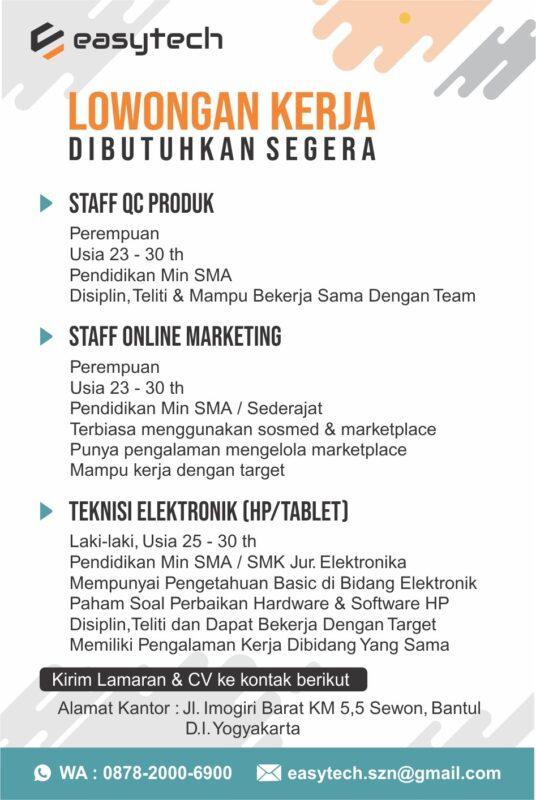 Lowongan Kerja Staff QC Produk - Staff Online Marketing - Teknisi Elektronik (HP/Tablet) di ...