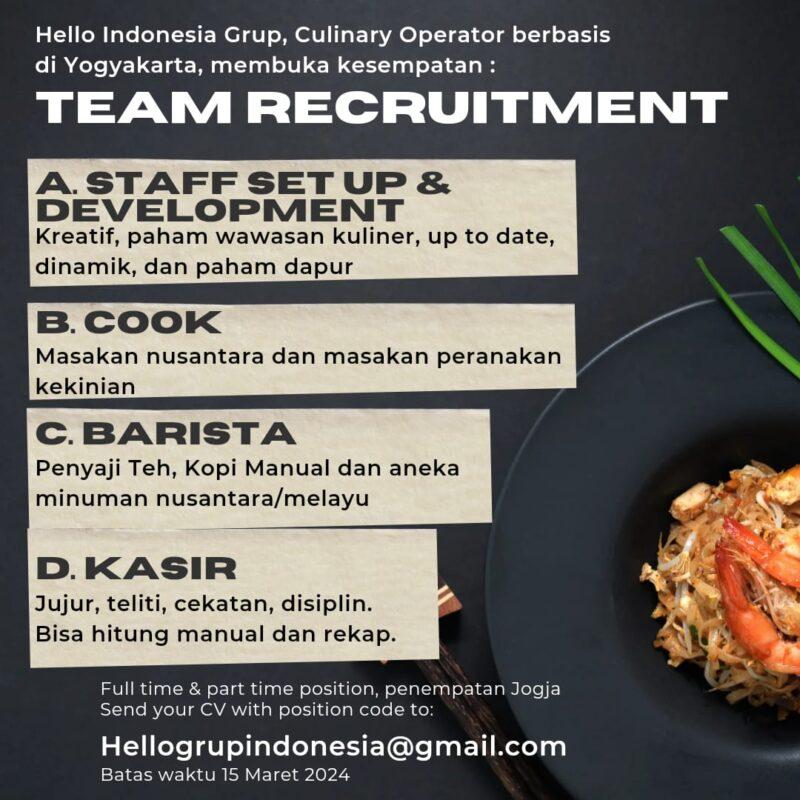 Lowongan Kerja Staff Development - Barista - Cook - Kasir di Hello Indonesia - LokerJogja.ID