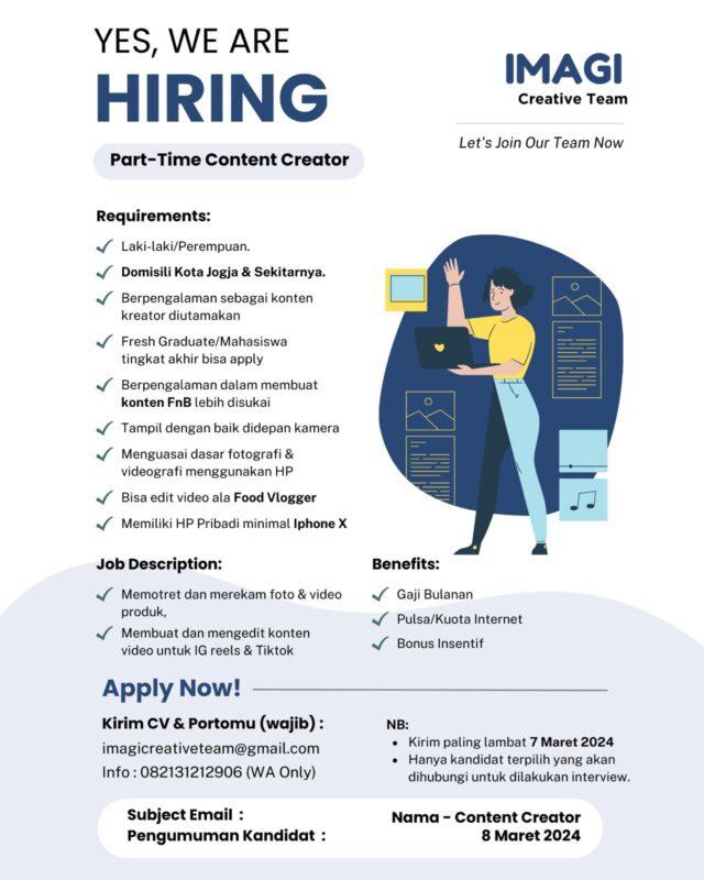 Lowongan Kerja Part Time Content Creator - Social Media Admin di Imagi ...