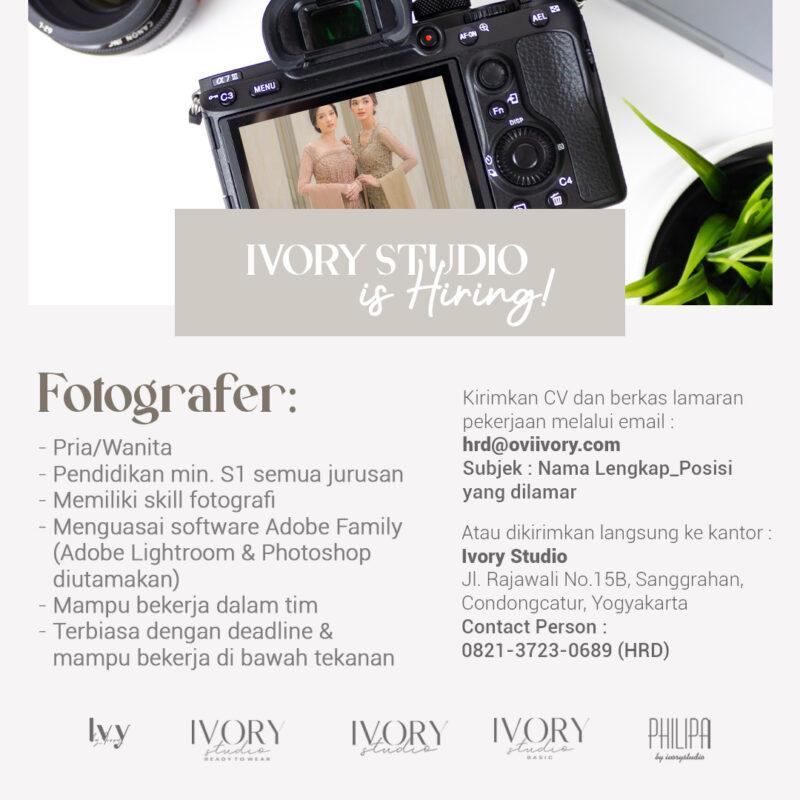 Lowongan Kerja Fotografer - Copywriter - Dresser - Tenaga Jahit/Payet/Bordir di Ivory Studio ...