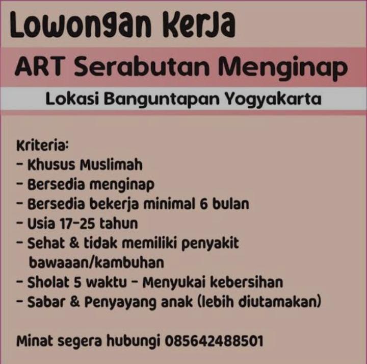 Lowongan Kerja ART Serabutan Menginap di Jihan Home - LokerJogja.ID